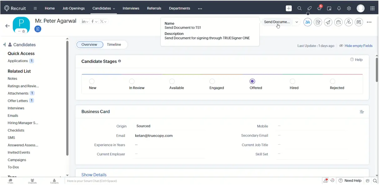 TRUESigner ONE for Zoho Recruit | Truecopy