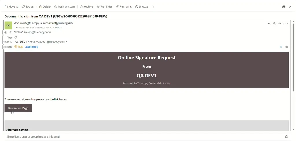 TRUESigner ONE for Zoho Recruit | Truecopy