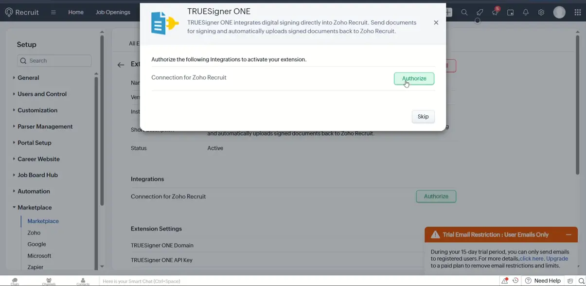 TRUESigner ONE for Zoho Recruit | Truecopy